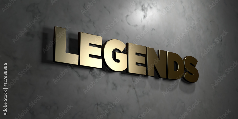 Legends - Gold sign mounted on glossy marble wall - 3D rendered royalty ...