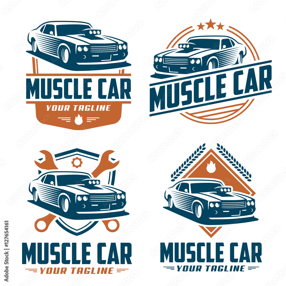 Vector pack of muscle car logo design, muscle car vector set Stock ...
