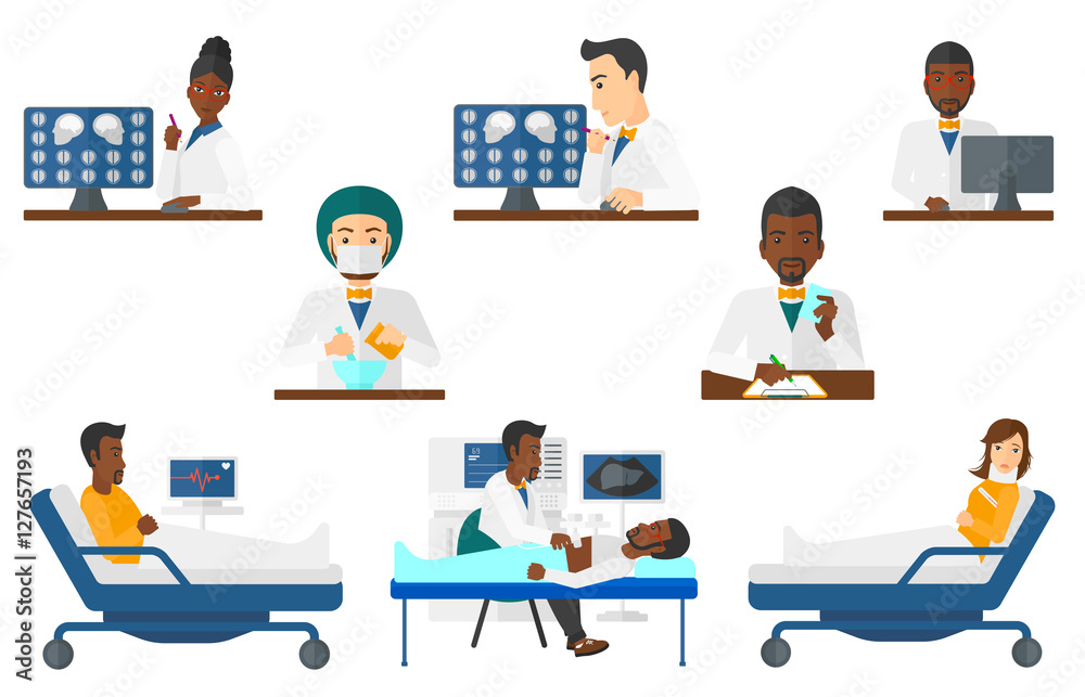 Vector set of doctor characters and patients. Stock Vector | Adobe Stock