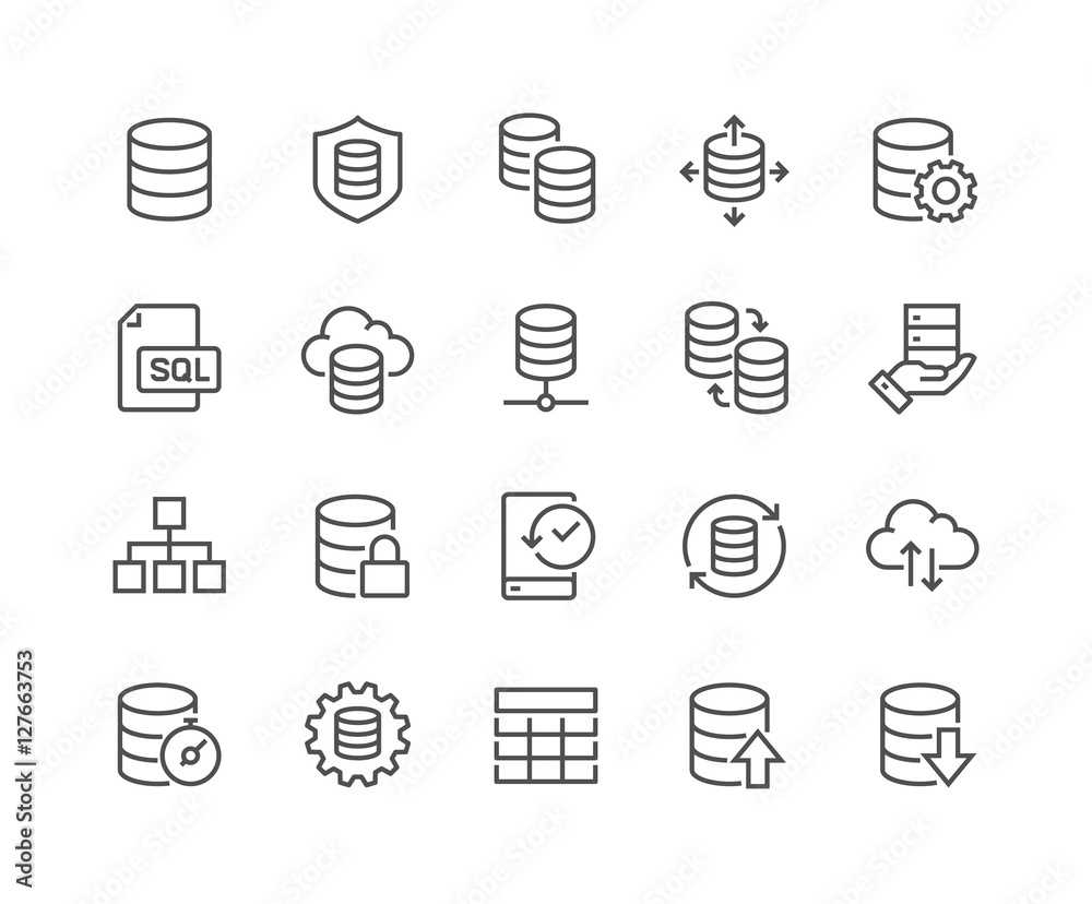 Line Database Icons Stock Vector | Adobe Stock
