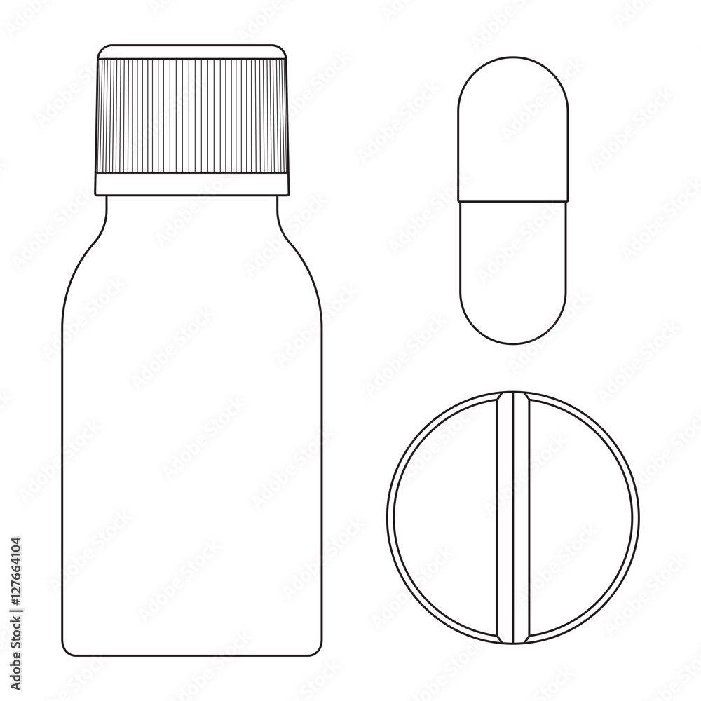 Medical bottle and pills. Outline illustration Stock Vector | Adobe Stock
