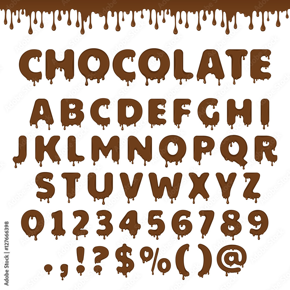 Dark chocolate latin alphabet, abc. Vector font type with flow and drop ...