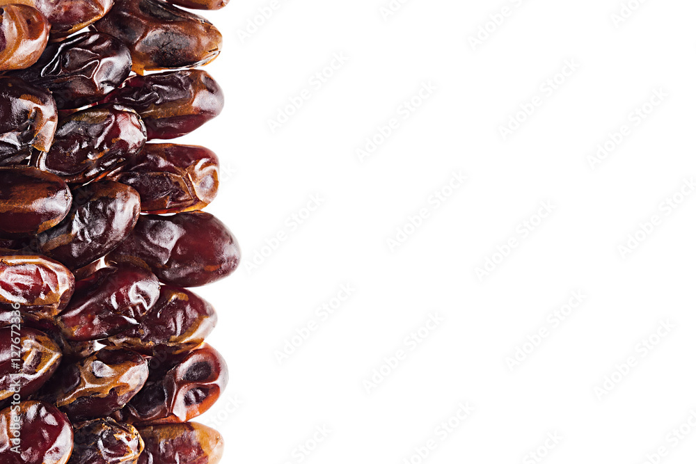 Date fruit closeup on white background. Isolated. Decorative border of ...
