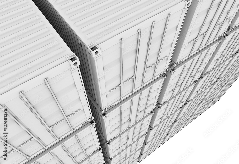 Shipping sea container 20 feet sketch outline perspective 3d ...