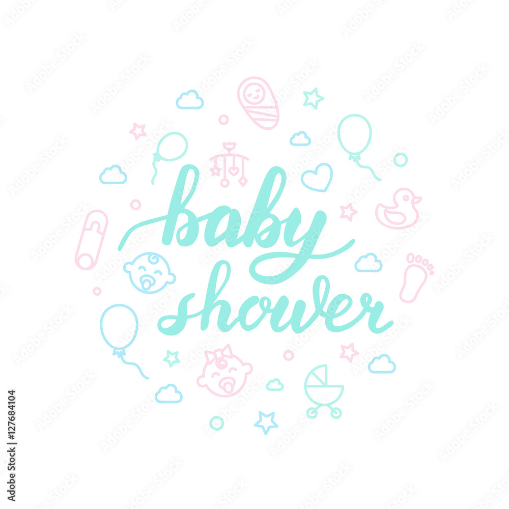 Baby shower lettering with icons. Calligraphy font Stock Vector | Adobe ...