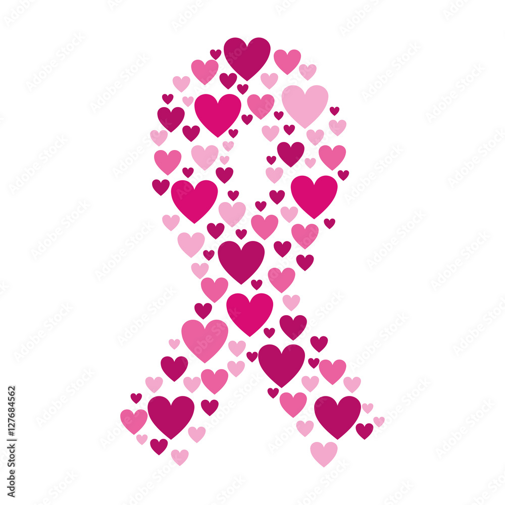 ribbon pink symbol of breast cancer with hearts vector illustration ...