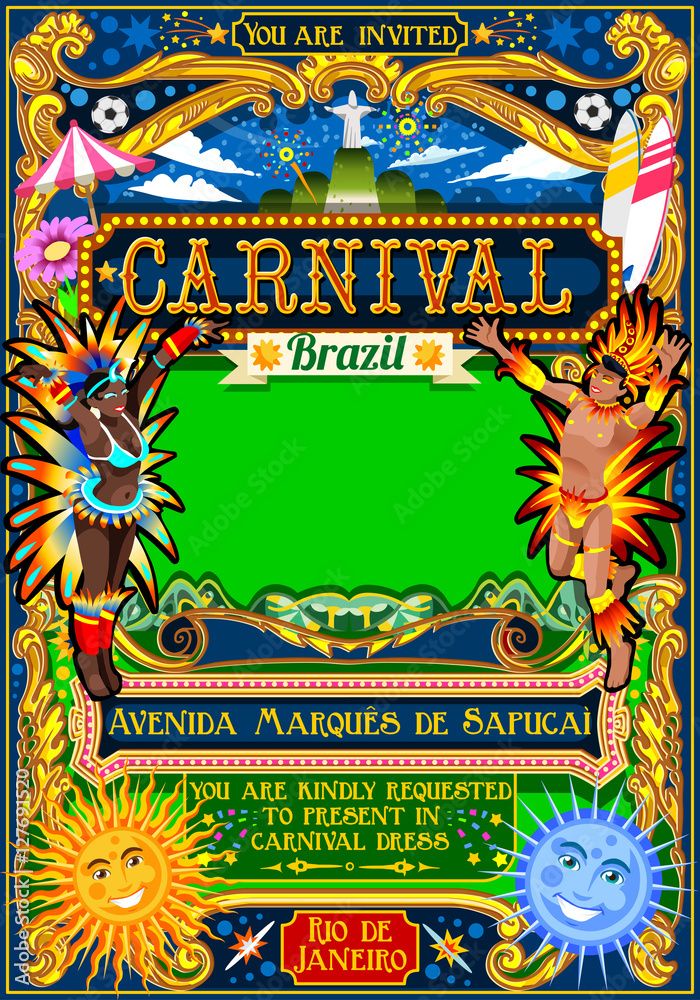 Rio Carnaval festival poster illustration. Brazil night Show Carnival ...