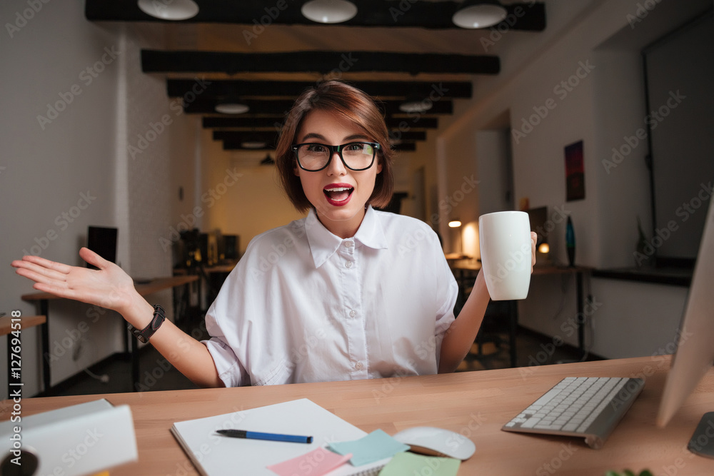 Shocked office woman Stock Photo | Adobe Stock