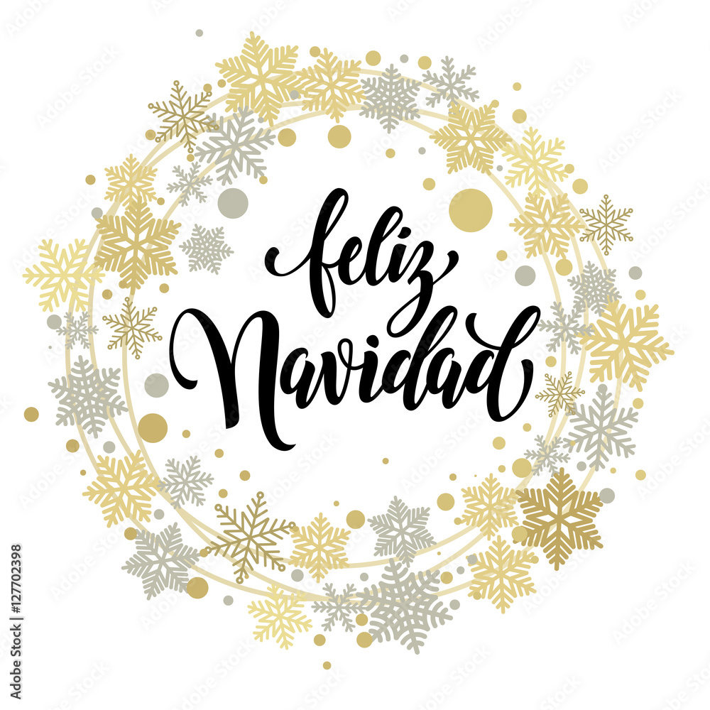 Merry Christmas in Spanish text for greeting card Stock Vector | Adobe ...
