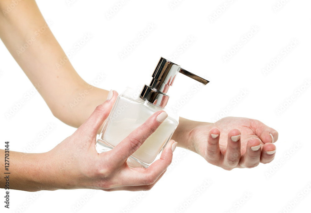 hand soap with pumping lotion from bottle Stock Photo | Adobe Stock