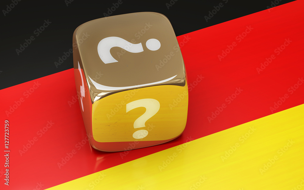 German flag with a golden dice and a question mark Stock Illustration ...