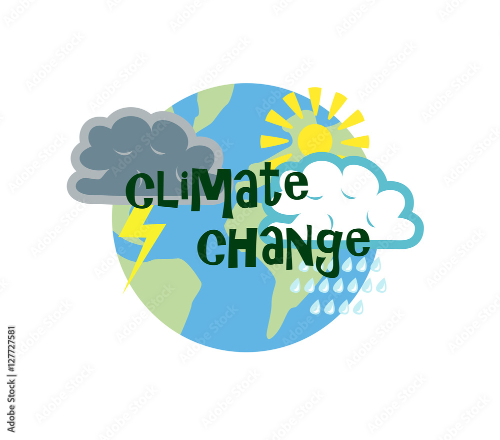 Vector image of the globe with weather symbols and climate change ...