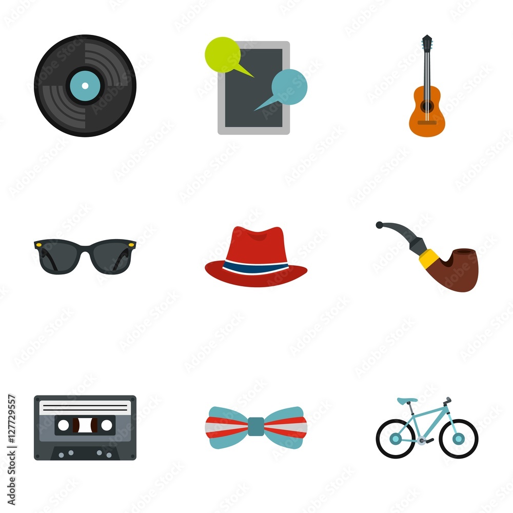 Hippie icons set. Flat illustration of 9 hippie vector icons for web ...