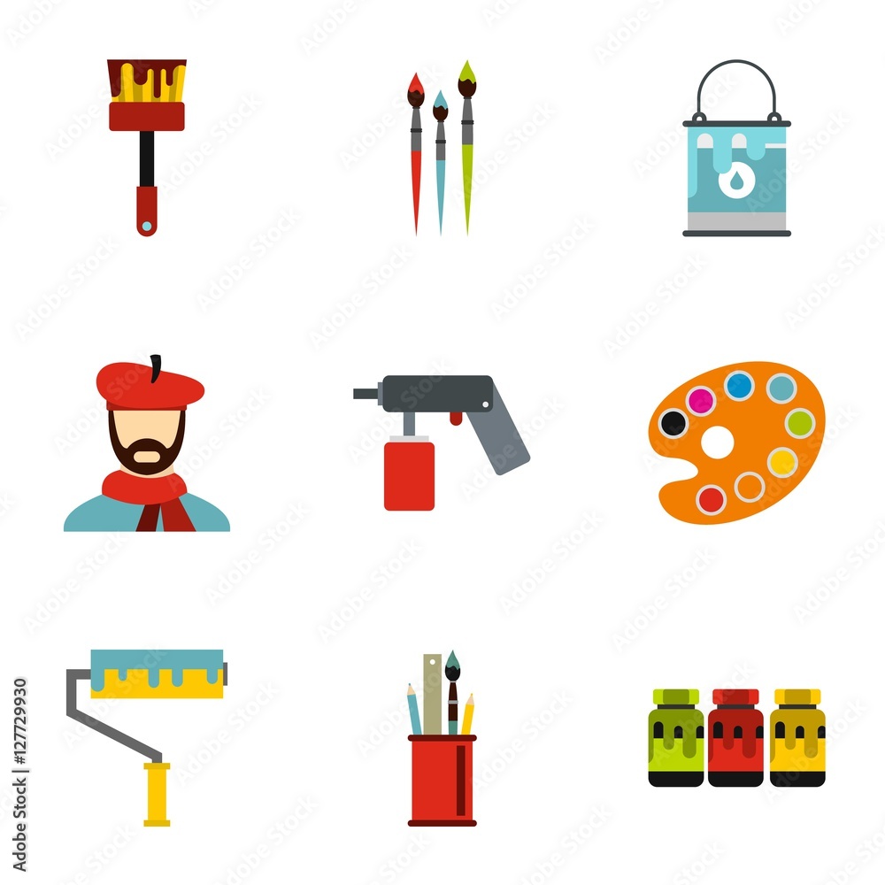 Painting icons set. Flat illustration of 9 painting vector icons for ...