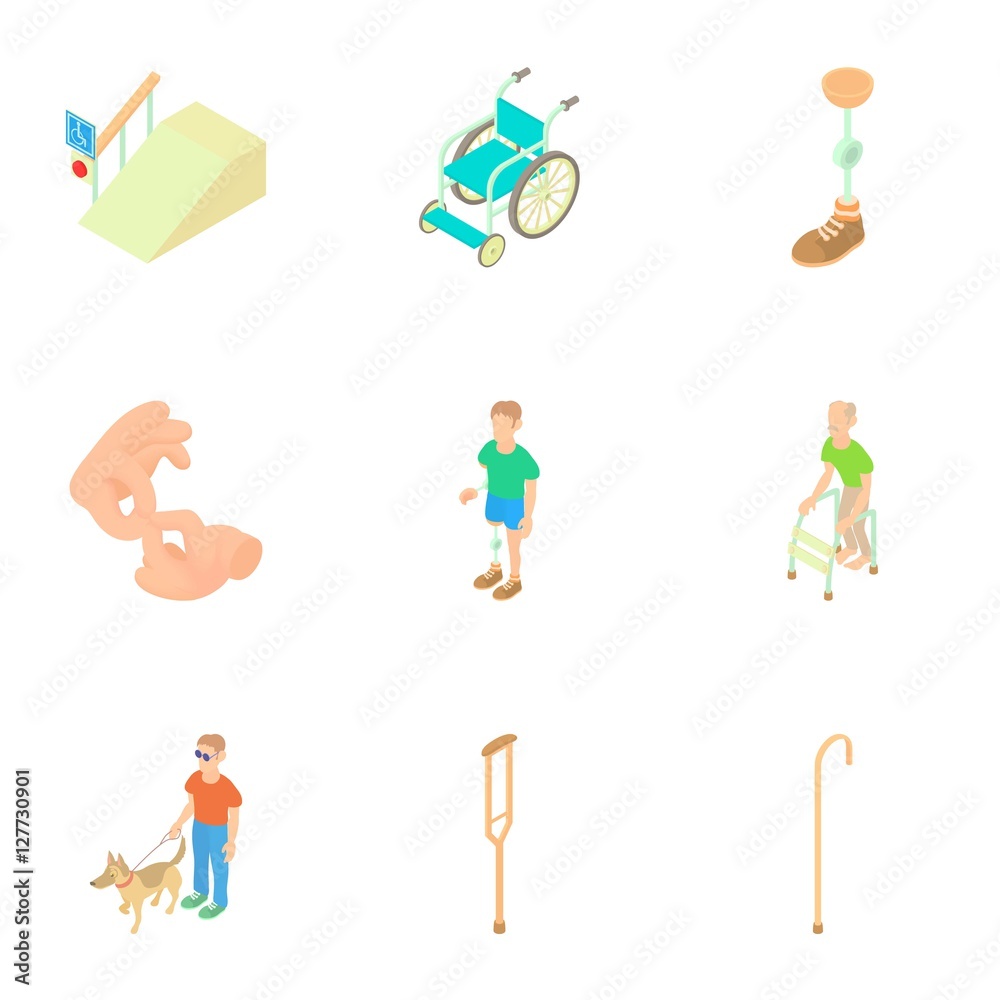 Disabled people icons set. Cartoon illustration of 9 disabled people ...