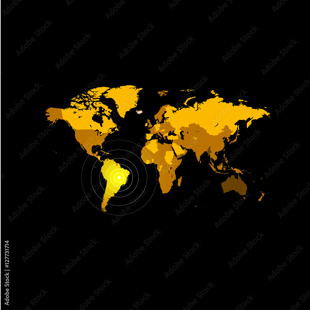 Orange color world map on black background. Globe design backdrop ...