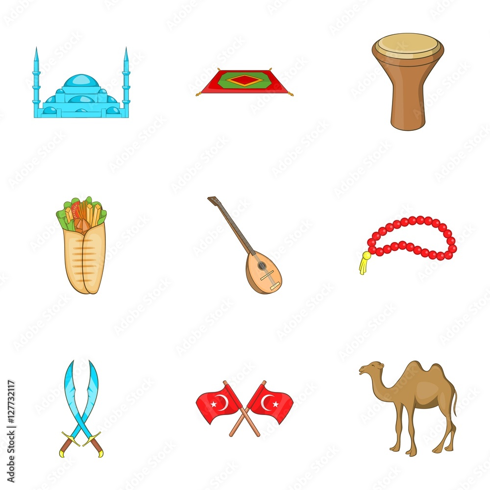State of Turkey icons set. Cartoon illustration of 9 state of Turkey ...