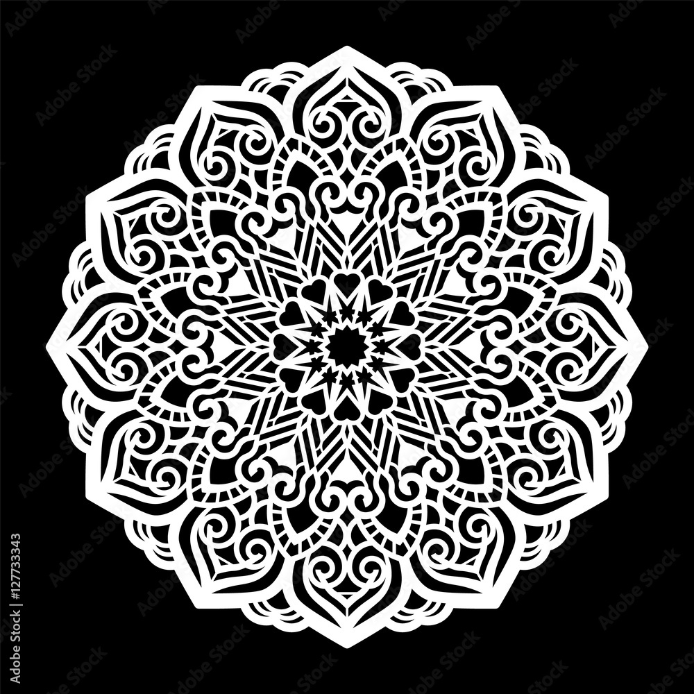 Lace round paper doily, lacy snowflake, greeting element, template for ...