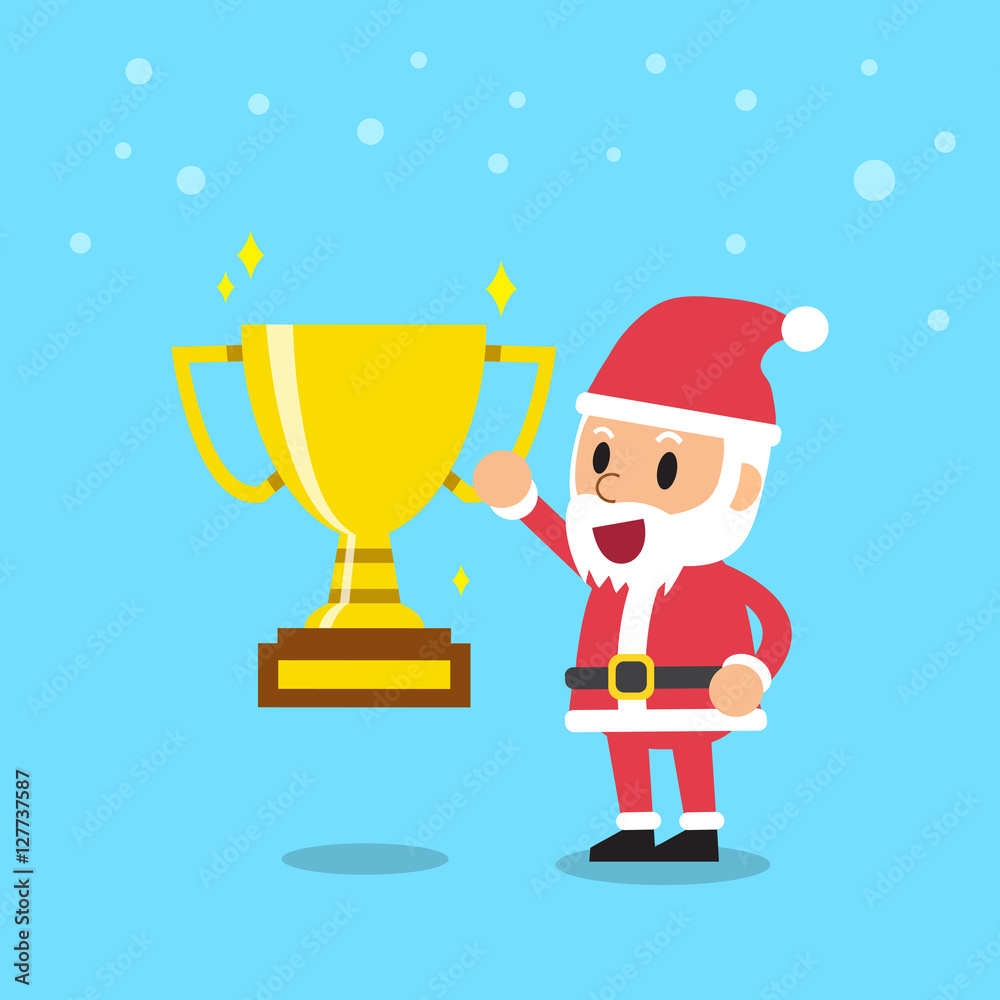 Cartoon santa claus holding trophy Stock Vector | Adobe Stock