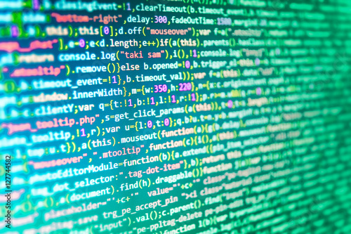 Creative Js HTML5 closeup set on background. Software data concept element. Programming code ...