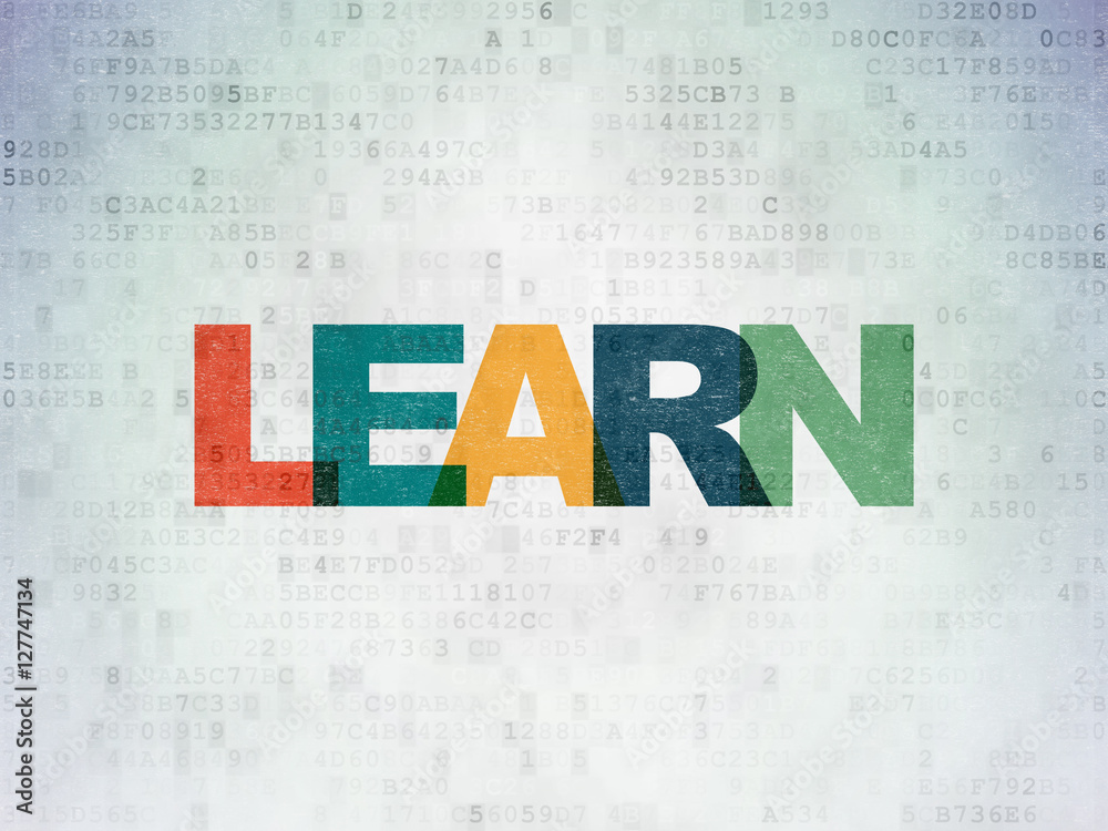 Studying concept: Learn on Digital Data Paper background Stock ...