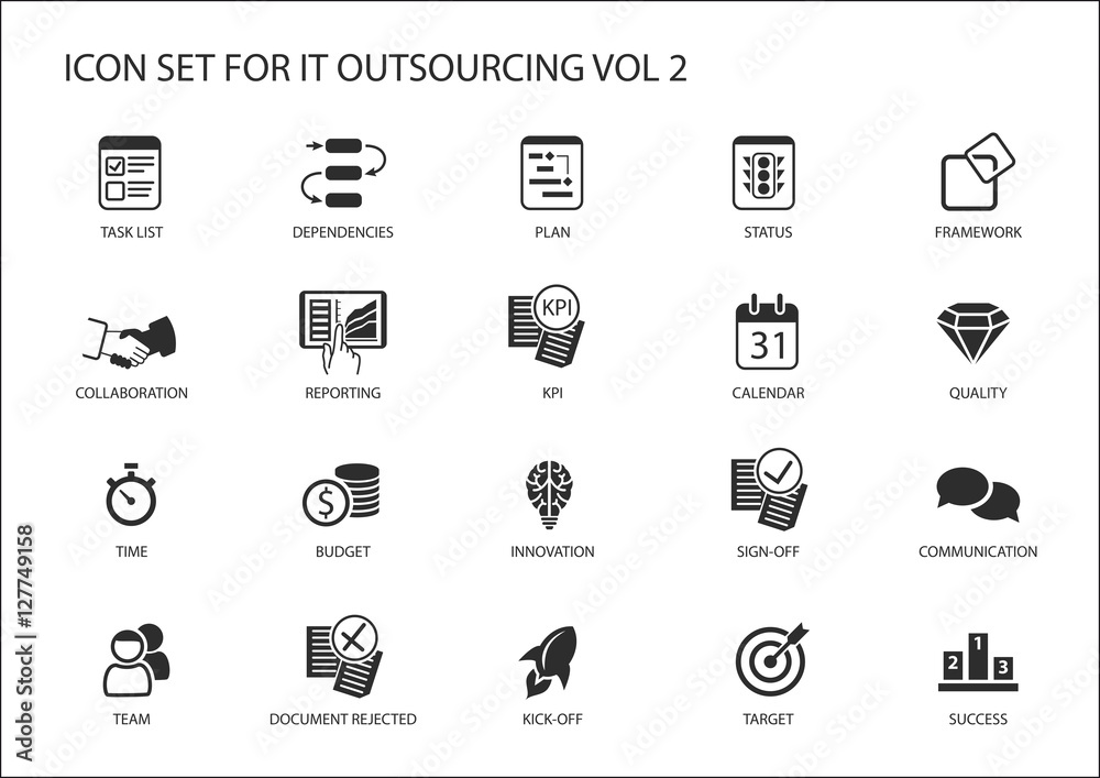 Various IT Outsourcing and offshore model vector icons for a global ...
