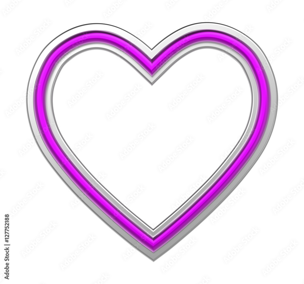 Silver-purple heart picture frame isolated on white. 3D illustration ...
