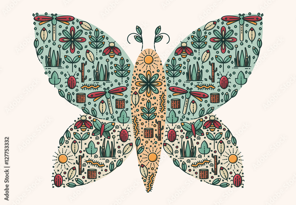 Nature Pattern in a Butterfly Shape Layout Stock Template | Adobe Stock