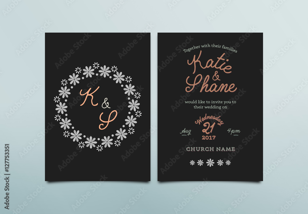 Simple Floral Wedding Invitation Layout 2 Stock Template | Adobe Stock