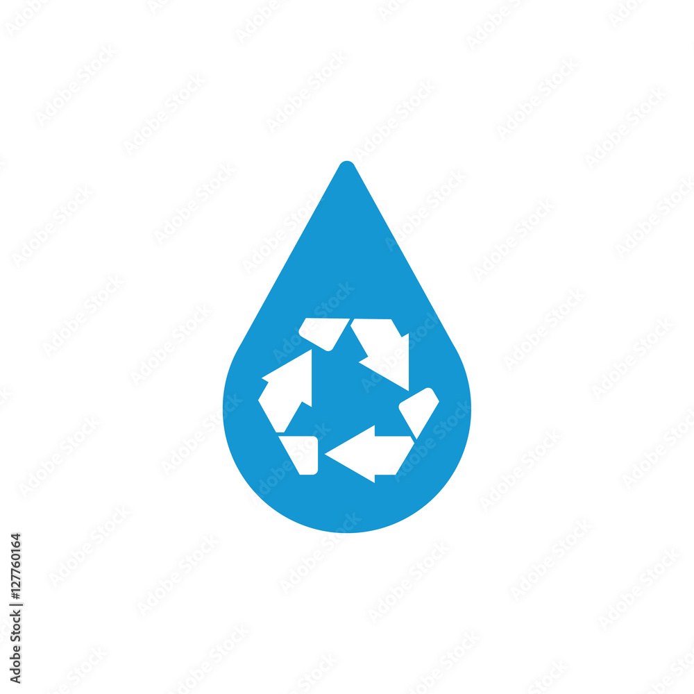 Water drop with recycle symbol or sign of conservation blue icon ...