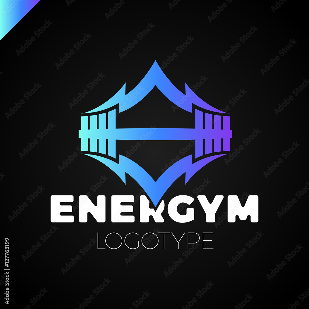 Energy Gym fitness barbell logo icon with swoosh graphic element Stock ...