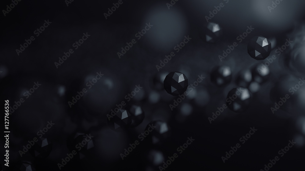 Abstract 3d rendering of chaotic low poly particles. Flying polygonal ...