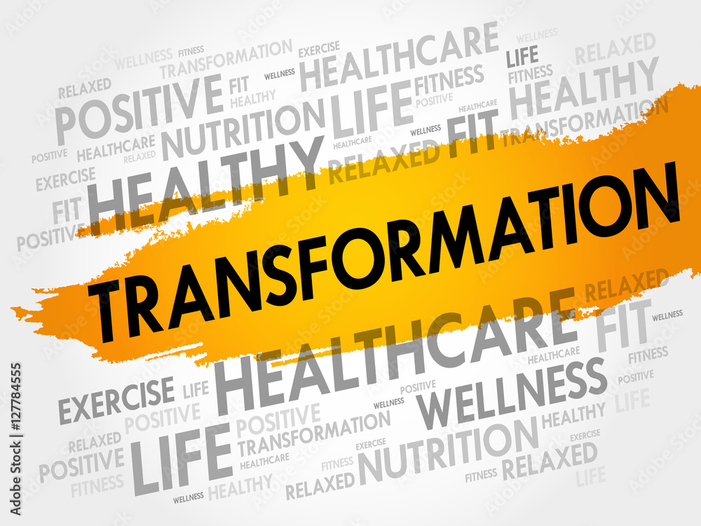 TRANSFORMATION word cloud collage, health concept background Stock ...