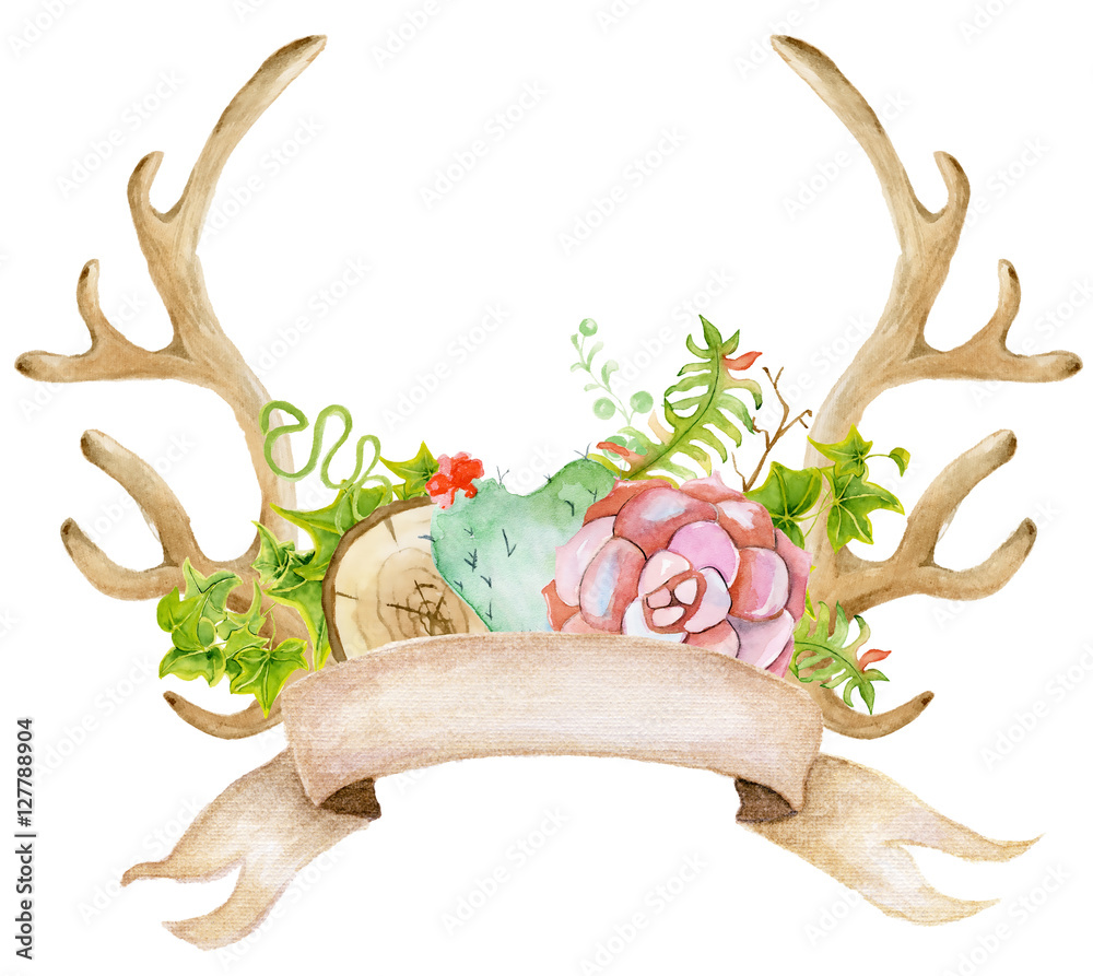 Watercolor Deer Antlers