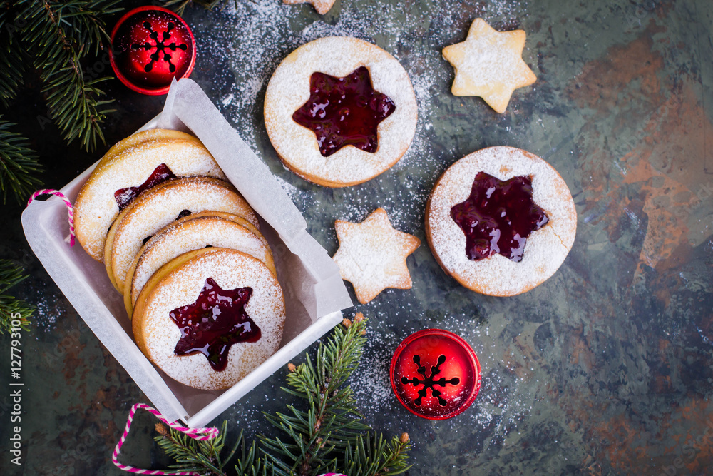 Christmas or New Year homemade sweet present in white box. Traditional ...
