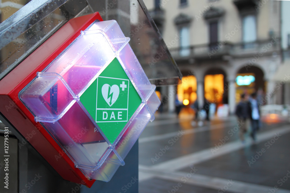 Station of an automated external defibrillator (AED) in an Italian town ...