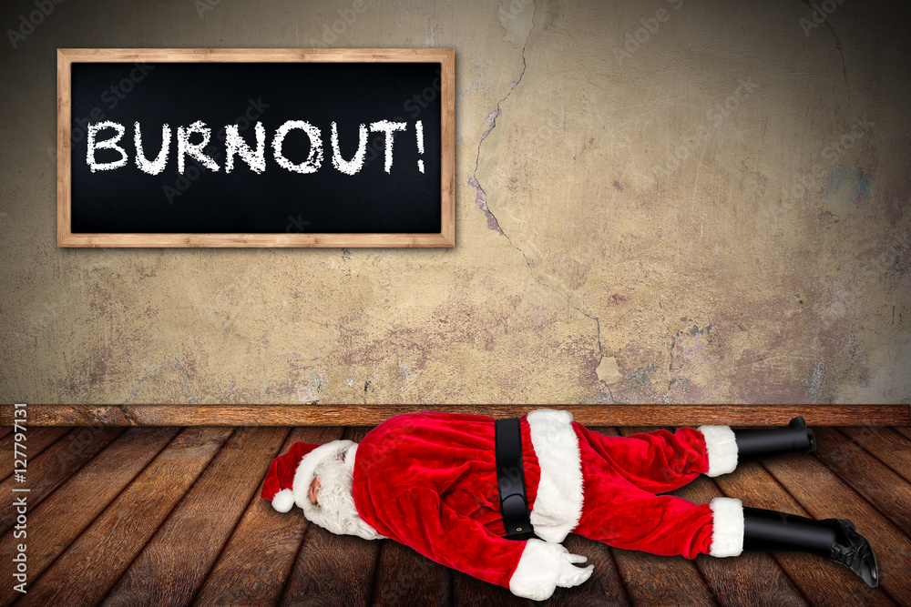 classic red white Santa Claus with burnout stress syndrom lying on the ...