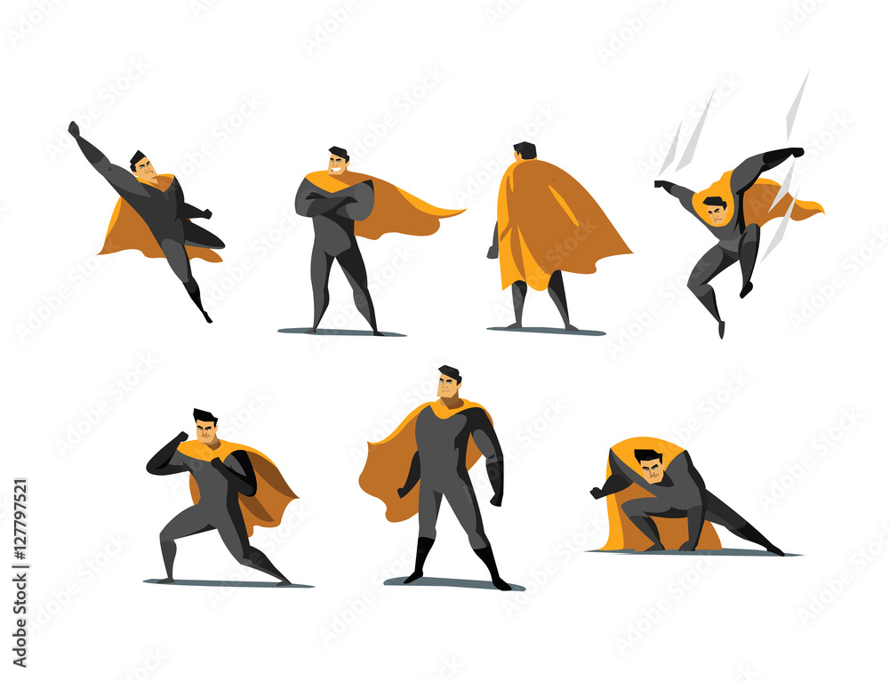 Vector illustration set of Superhero actions, different poses. Stock ...