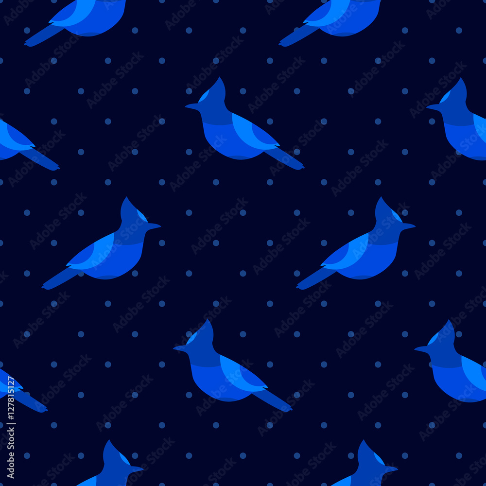 Seamless pattern in polka dot with blue jay. Ornament for textile and ...