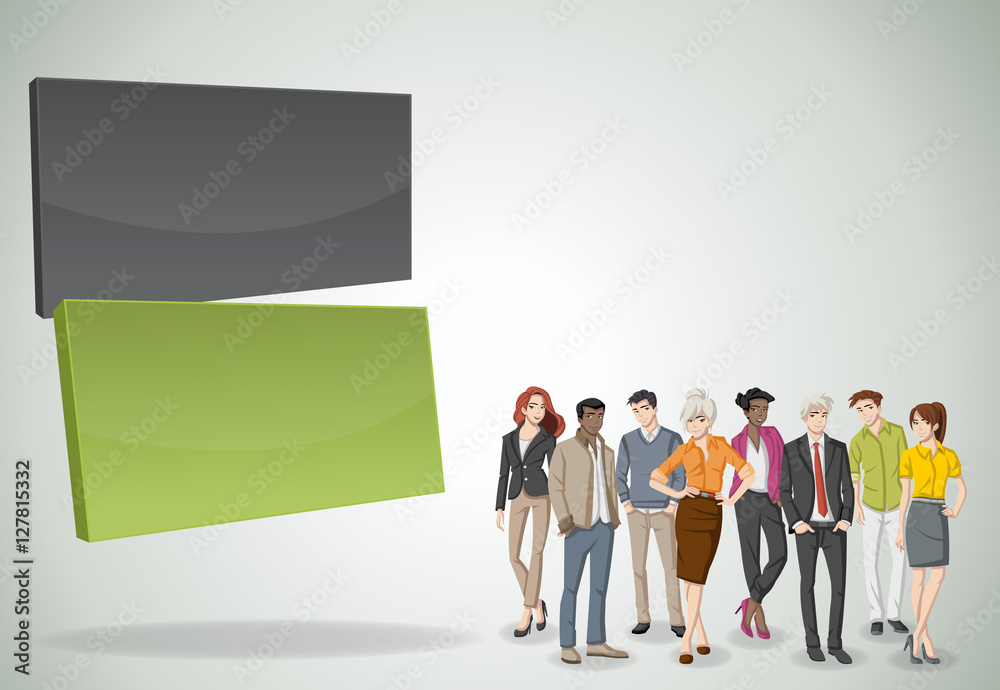 Vector banners / backgrounds with business people. 3d design. Text box ...