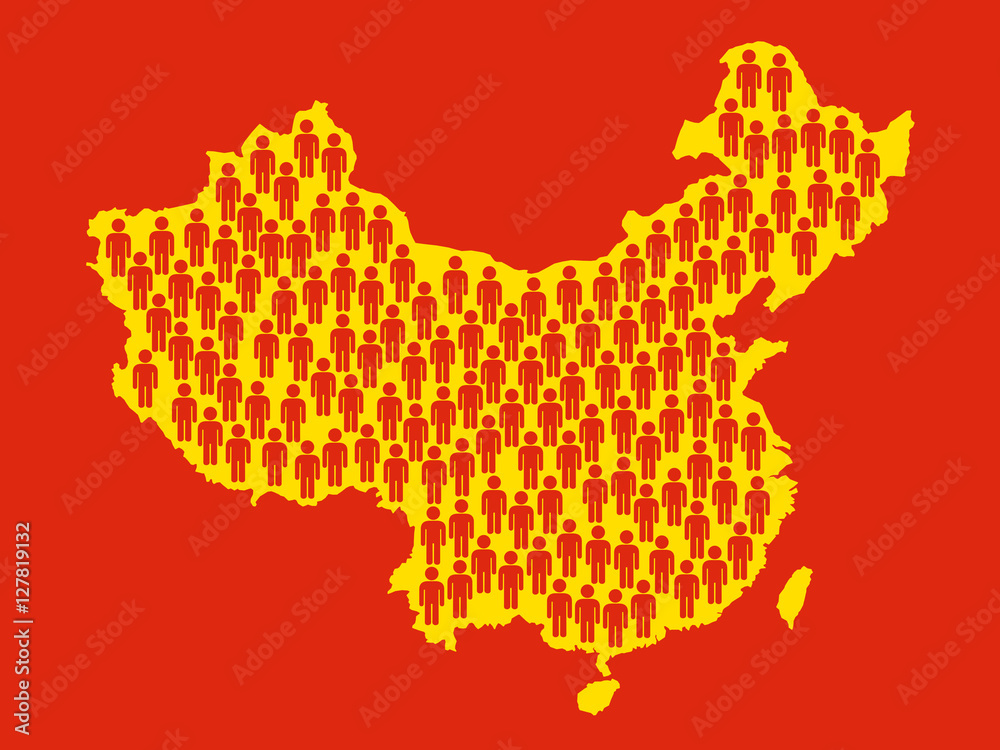 Silhouette of China with symbol of man. Human overpopulation in country ...