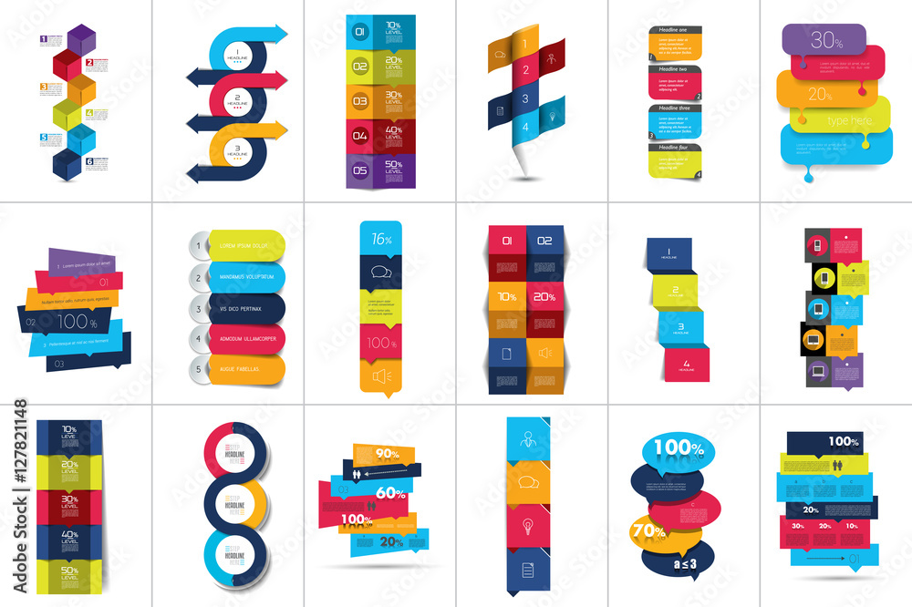 Mega set of Option step by step vertical schedule, tab, banner, bar ...