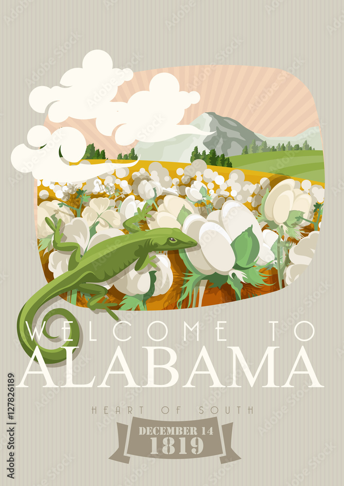 Alabama vector poster. American travel banner. Illustration about ...