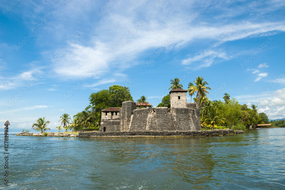 Spanish colonial fort at the entrance to Lake Izabal in eastern ...