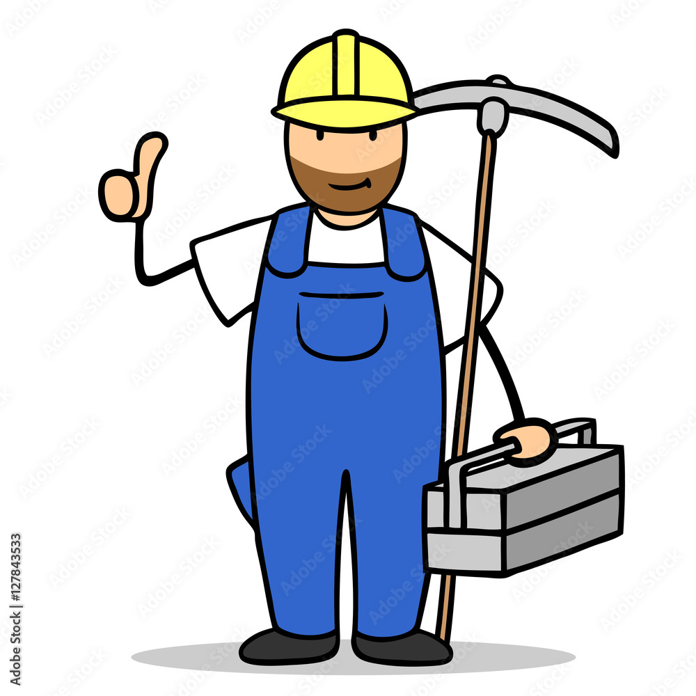 Zufriedener Arbeiter hält Daumen hoch Stock Illustration | Adobe Stock