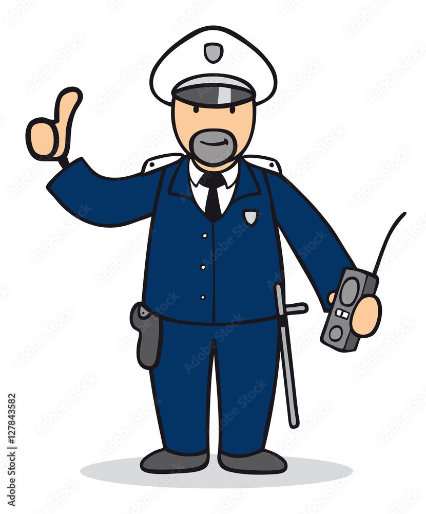 Cartoon Mann bei Polizei hält Daumen hoch Stock Illustration | Adobe Stock