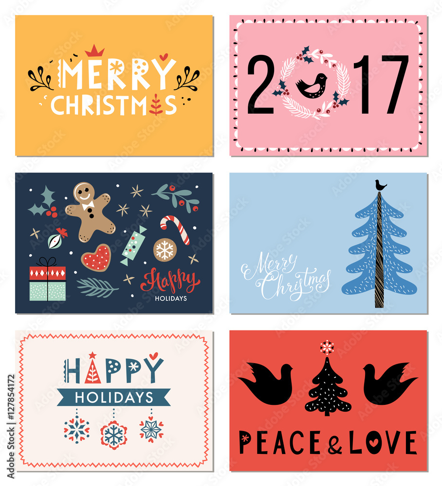 Horizontal Winter Holidays greeting cards. Merry Christmas, Happy ...