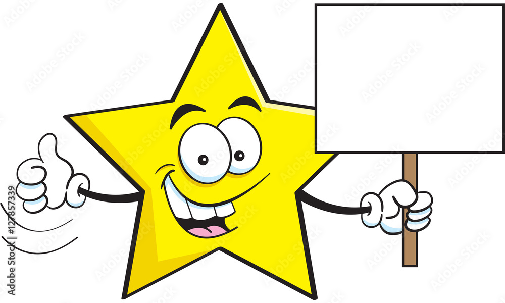 Cartoon illustration of a star holding sign. Stock Vector | Adobe Stock