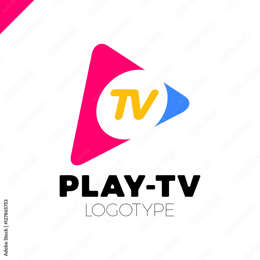 Dynamic, fast Play icon with letter TV in middle. Media company logo or ...