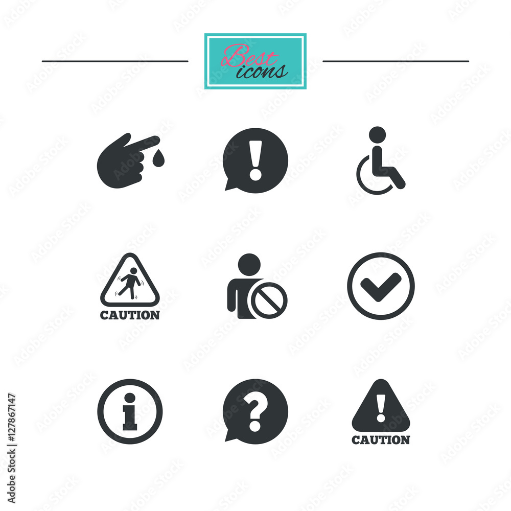 Caution and attention icons. Question mark and information signs ...